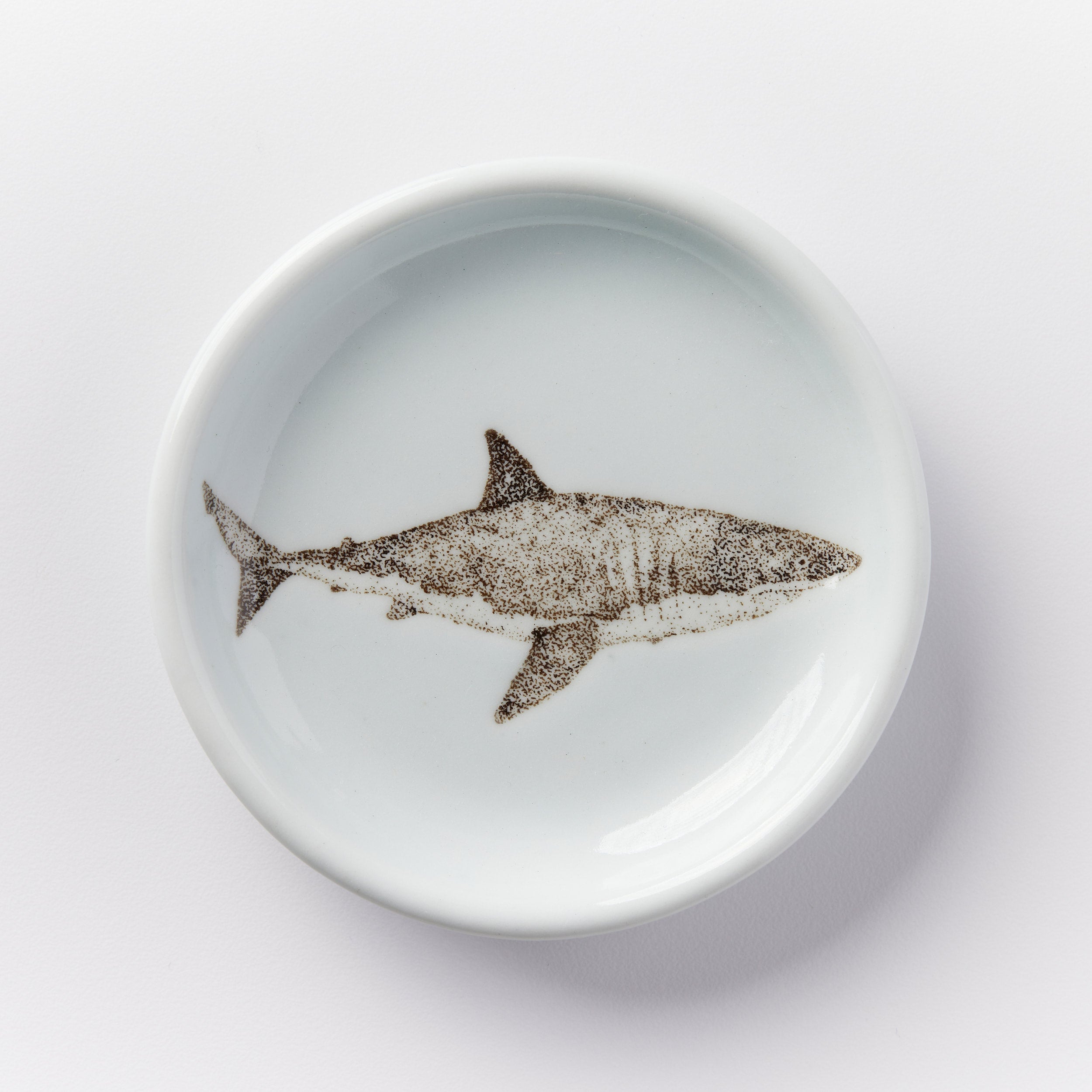 SKT Ceramics Porcelain Everything Dish, silkscreened with the original SKT shark Illustration ...